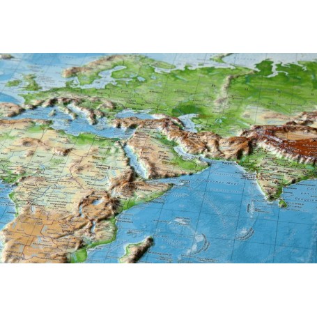 Georelief World map, large 3D relief map with wooden frame (in German ...